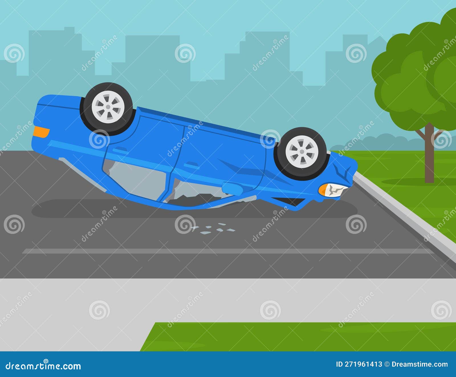 Car Flips Onto Roof After Colliding With Vehicle Upside Down Car Crash On Road Shocked Young 8624