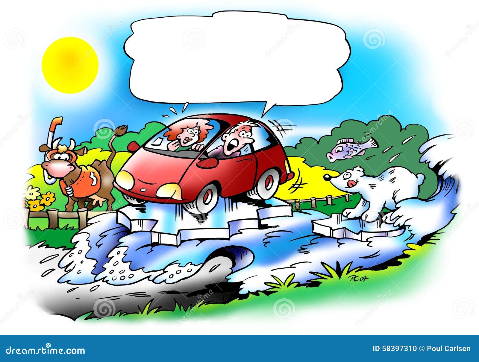 The Car Floats on a Wave of Water Stock Illustration - Illustration of ...