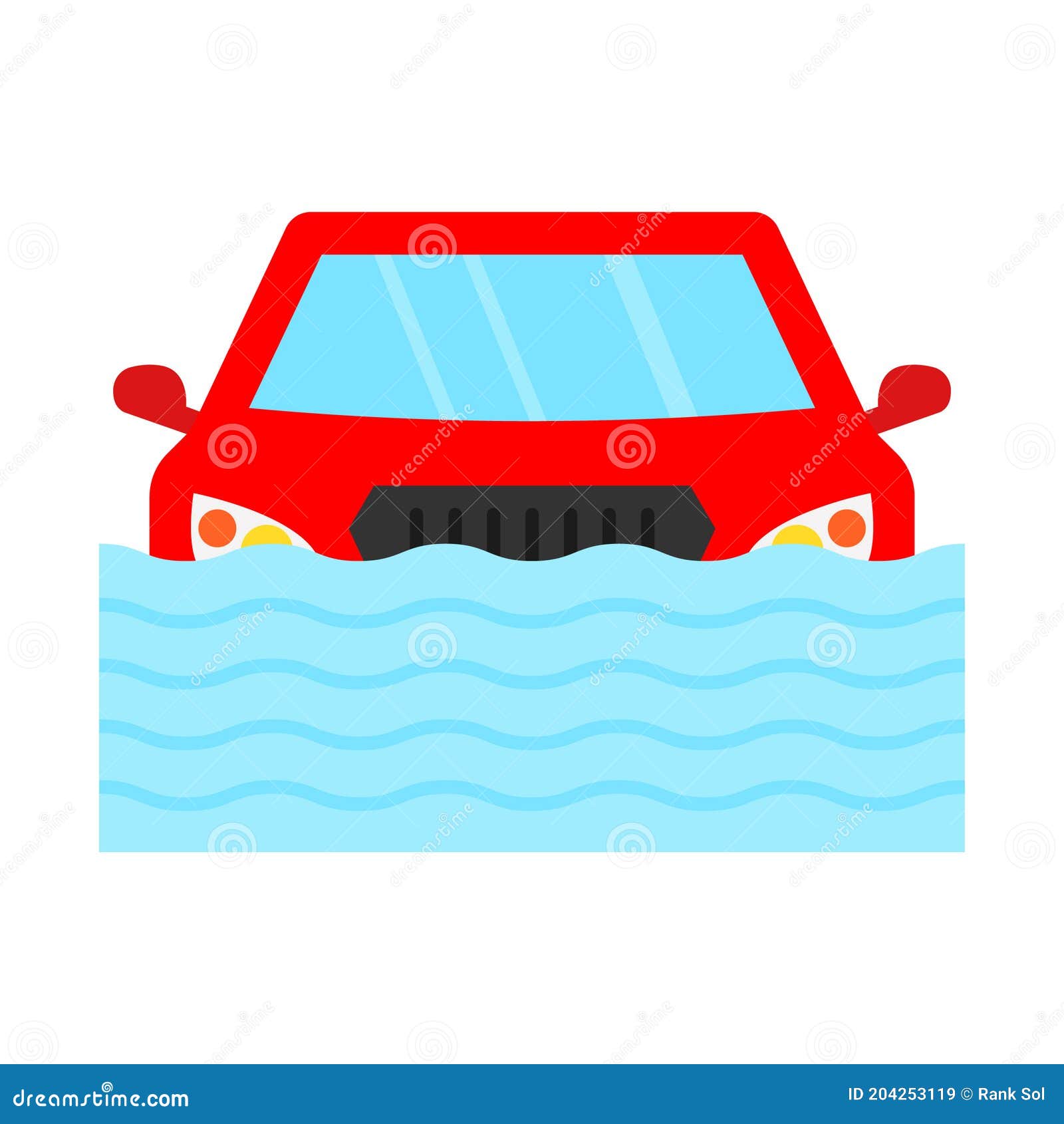Car in Flood, Water Isolated Vector Icon that Can Be Easily Modified or ...