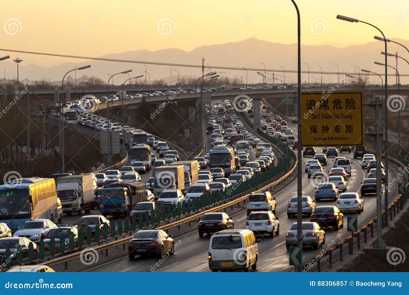 Car flow under sunset stock image. Image of vehicle, sunset - 88306857
