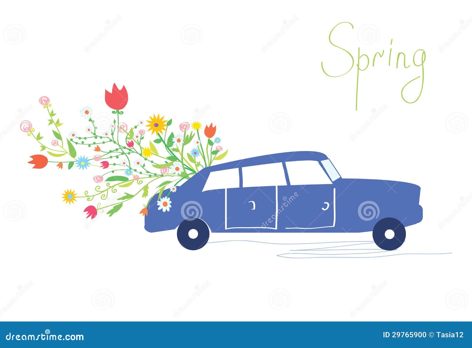 Car and Flowers Spring Card Retro Stock Vector - Illustration of power ...