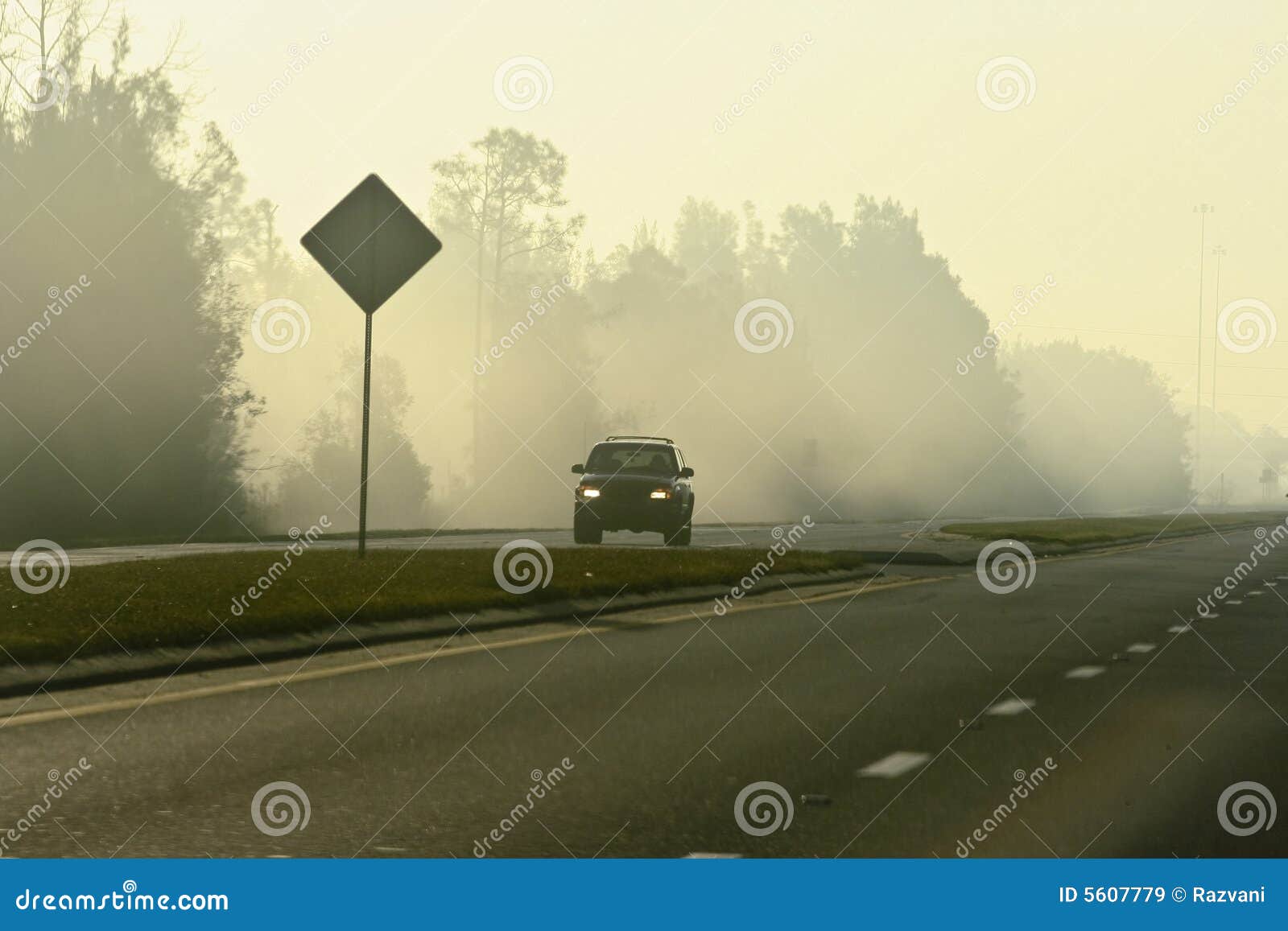 Car in fog stock image. Image of quiet, cold, light, green - 5607779