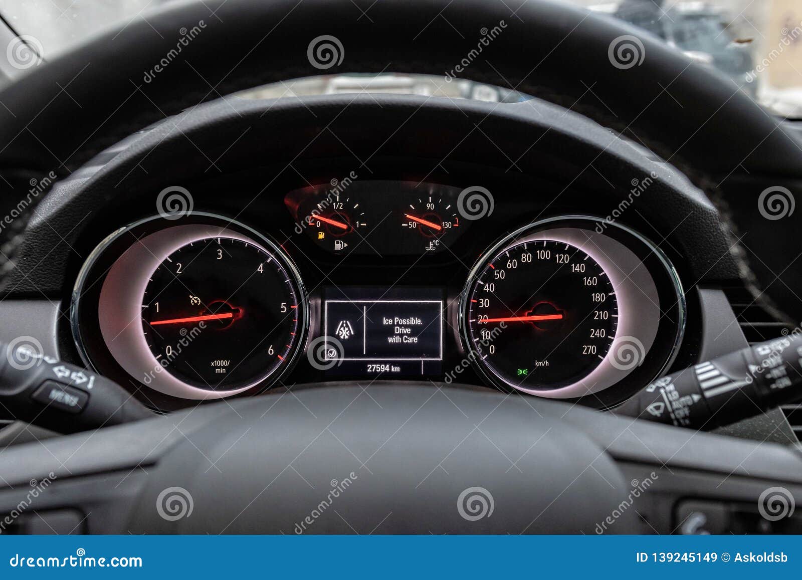 Car Front Instrument Panel with Warning of Slippery Roads Stock Image ...