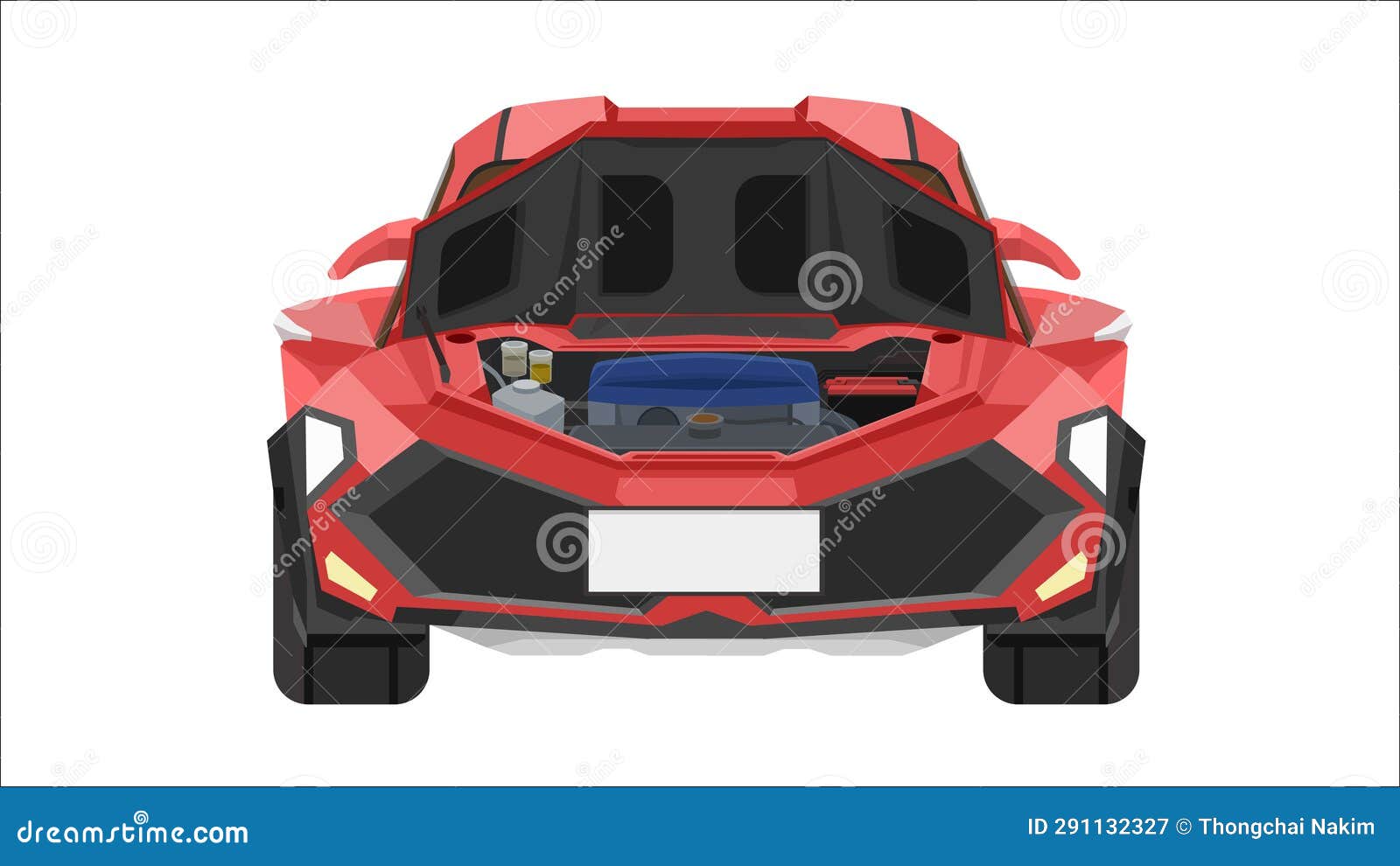 Sport Car Red Color Open Hood. Stock Vector - Illustration of detail ...