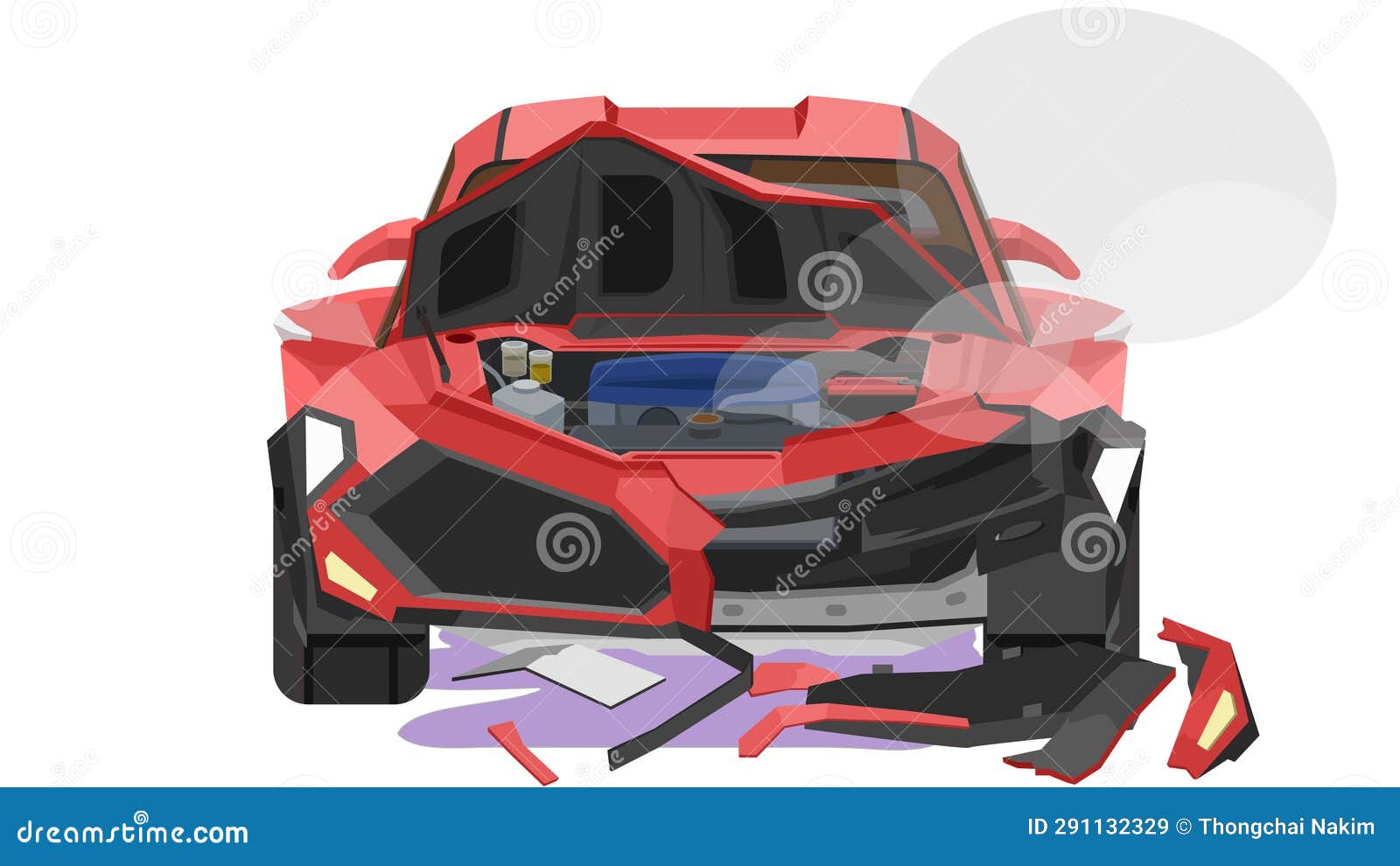 Sport Car Red Color Front Damage. Stock Vector - Illustration of grille ...