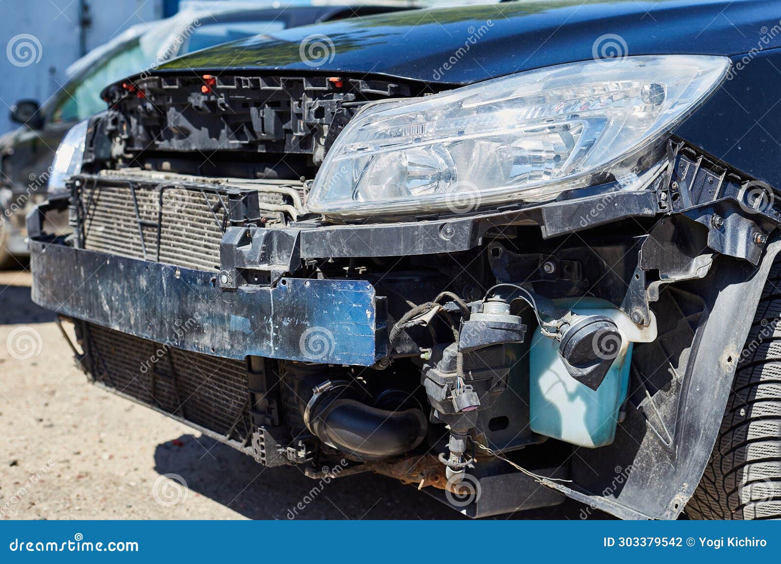 Car Front Part after an Crash Accident without a Bumper for Repairs ...