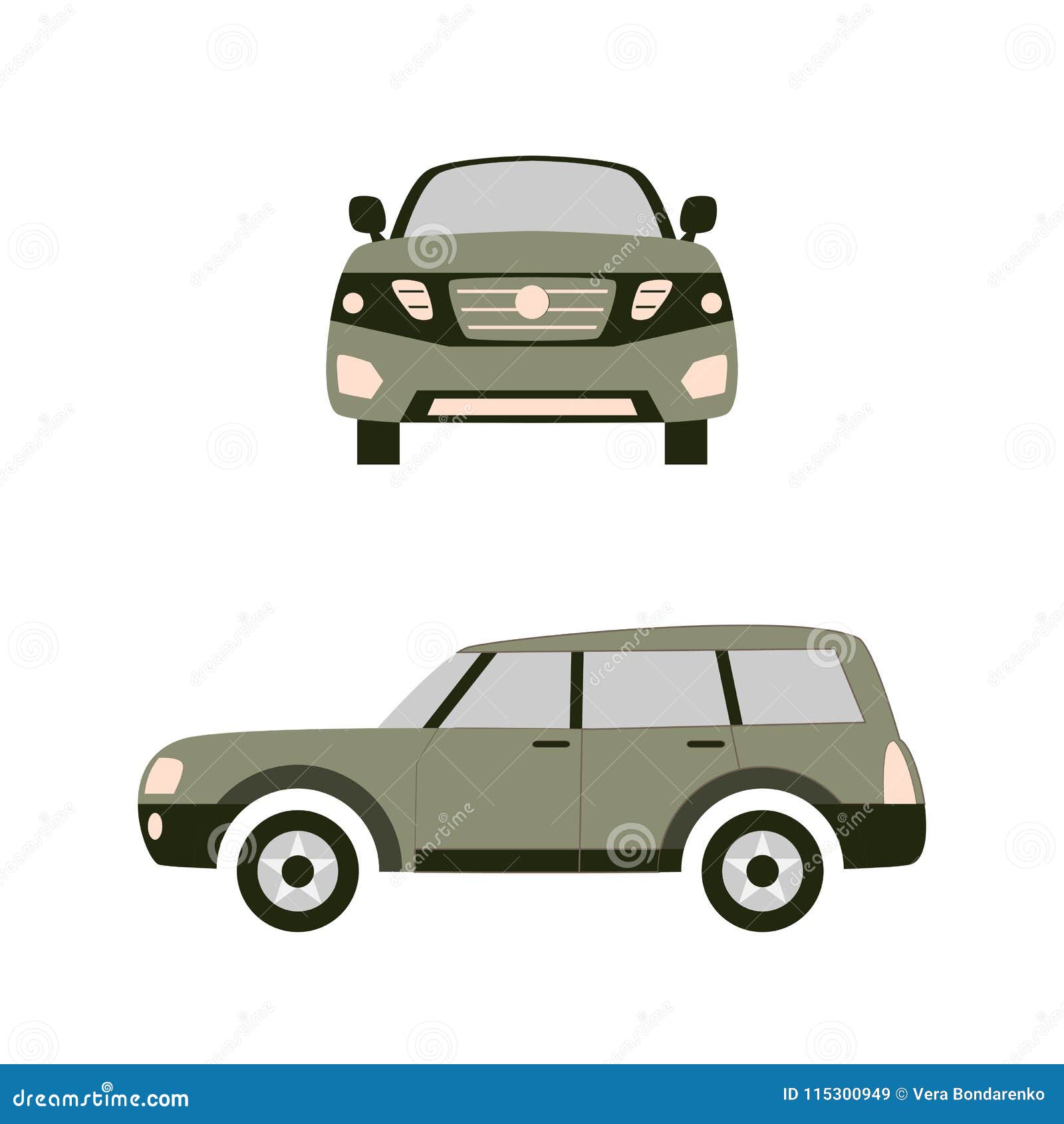 The Car in Front and on the Right. Vector Flat Illustration. Stock ...