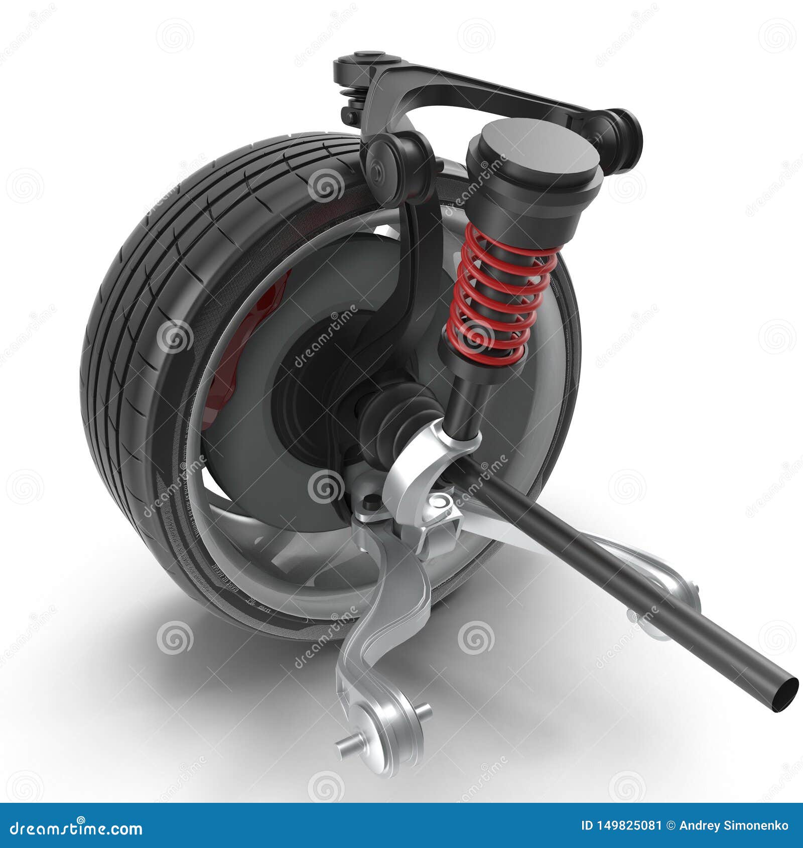 Car Front Suspension with Wheel Isolated 3D Illustration Stock ...