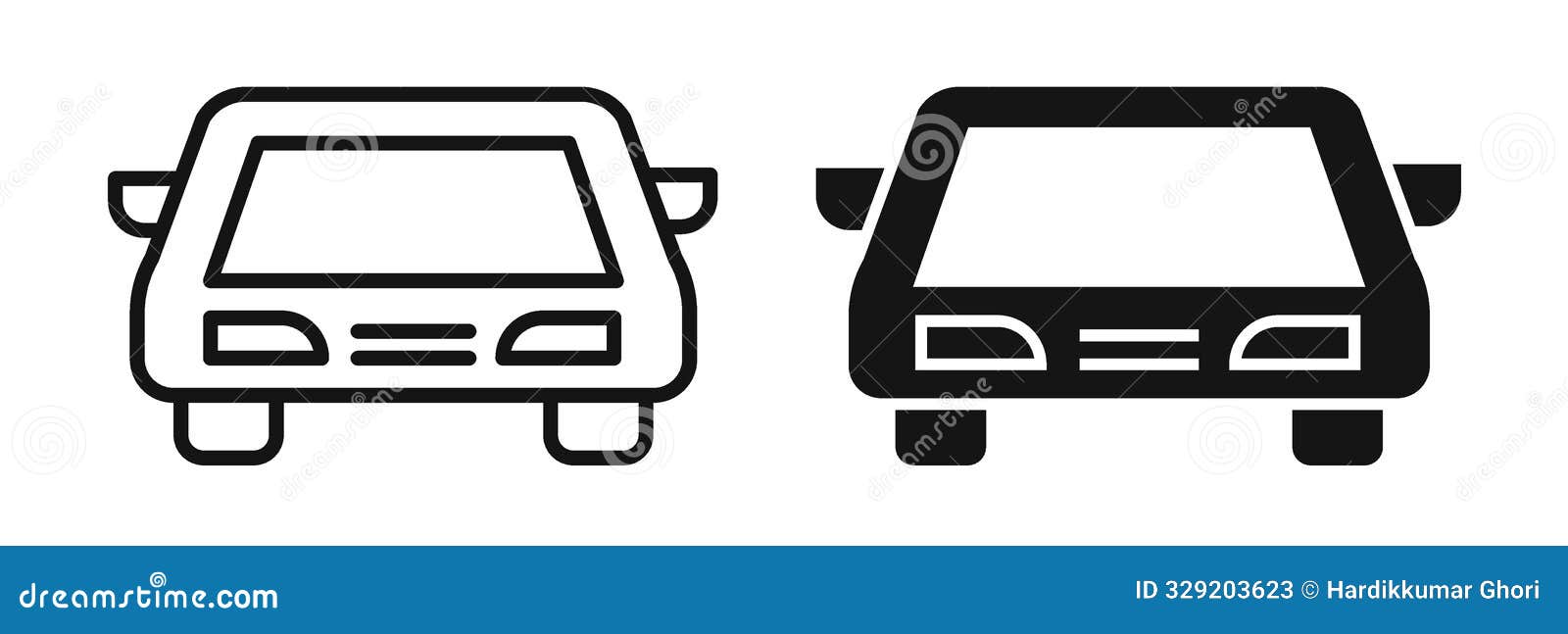 Car Front View Thin Line Icon Set Stock Vector - Illustration of black ...