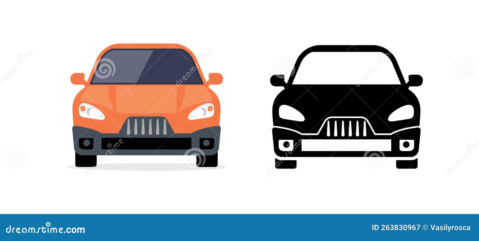 Car Front View Vector Flat Icon. Car Parking Cartoon Front Design Shape ...