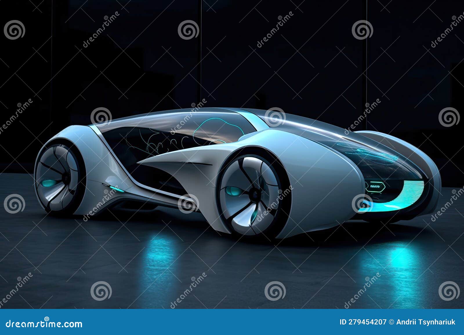 Car of the Future with a Blue Backlight on a Dark Gray Background ...