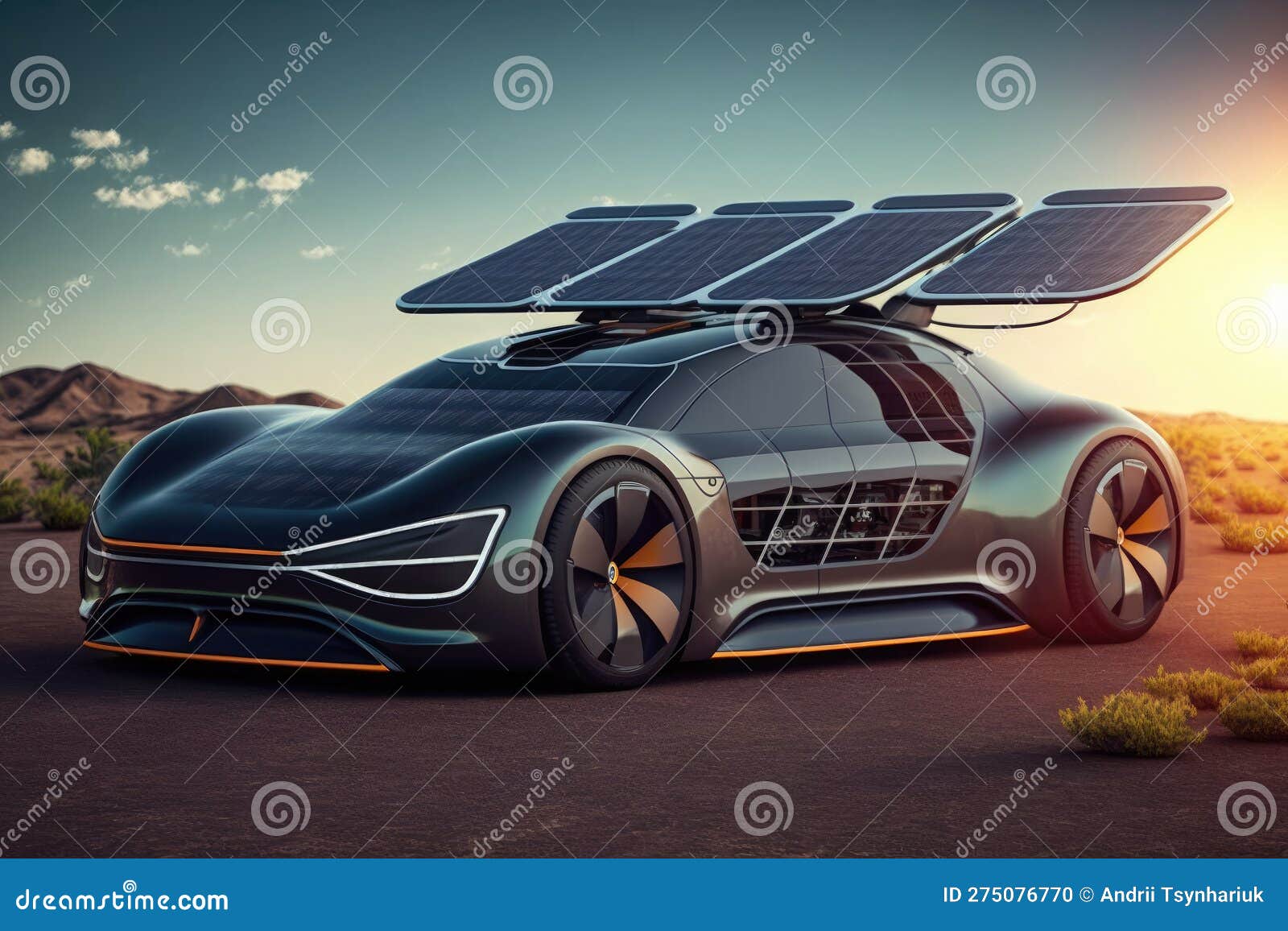 A Car from the Future, a Car with a Built-in Solar Panel, a Solar Panel ...