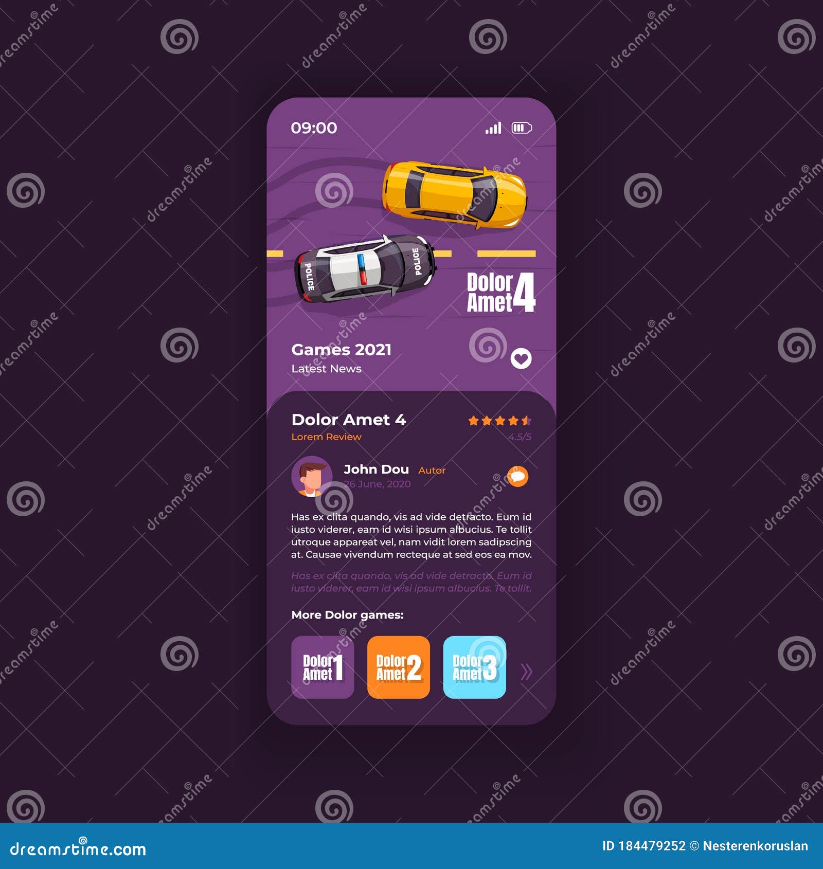 Car Game Review Smartphone Interface Vector Template Stock Vector ...