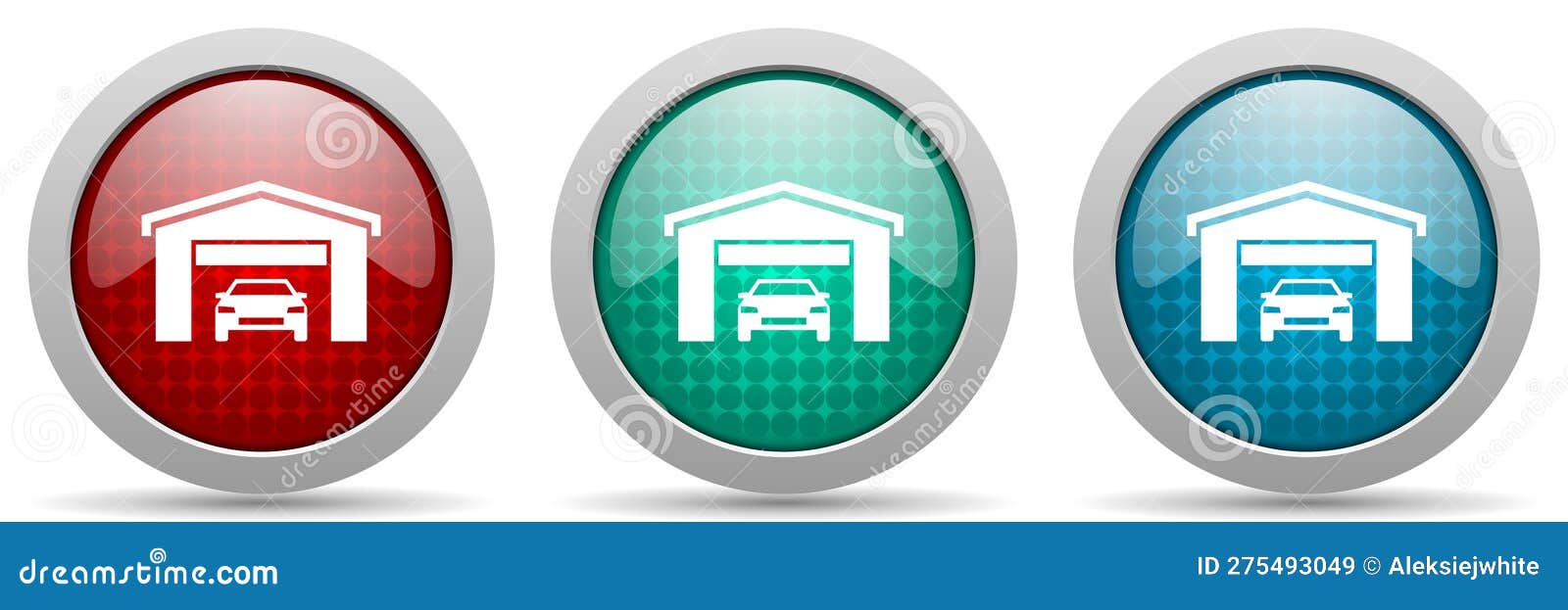 Car in a Garage Vector Icon Set, Glossy Web Buttons Collection Stock ...