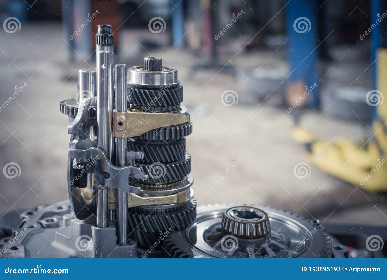 Car Gearbox Disassembled on a Table in Car Service. Close Up Stock ...