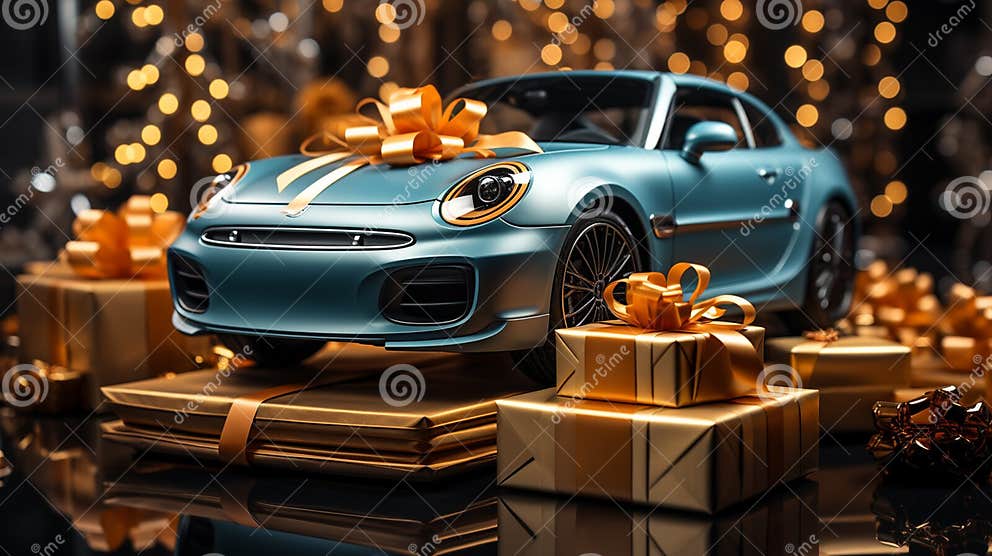 Car with a Gift Boxes. Generative Ai Stock Illustration - Illustration ...