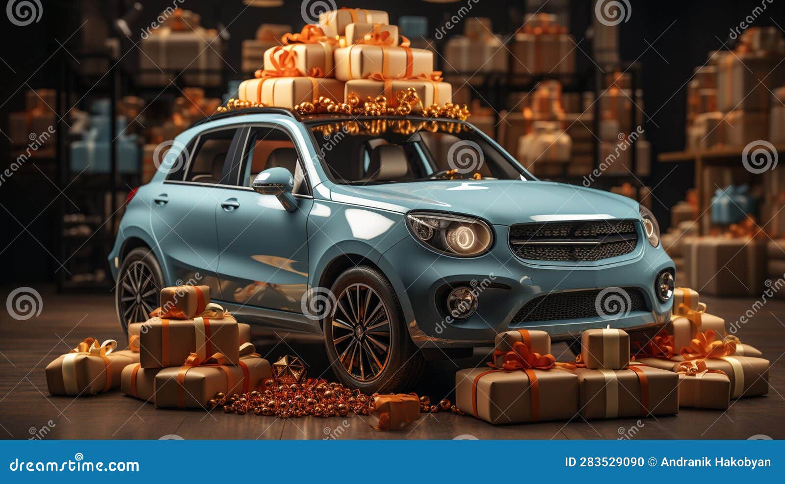 Car with a Gift Boxes. Generative Ai Stock Illustration - Illustration ...