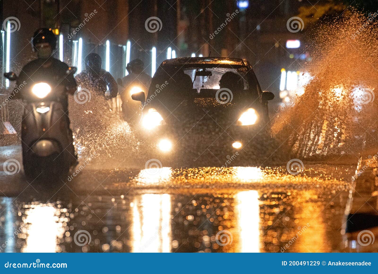 Car that Go Fast on Watery Road Stock Image - Image of thailand, grunge ...