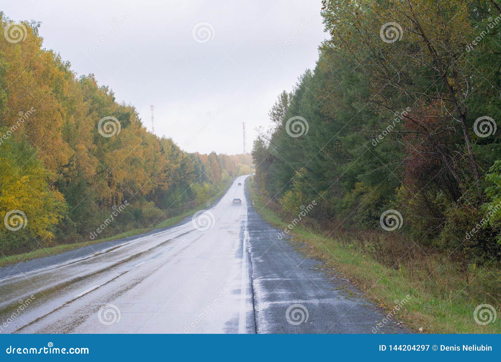The Car is Going on a Wet Road Stock Image - Image of reflection, field ...