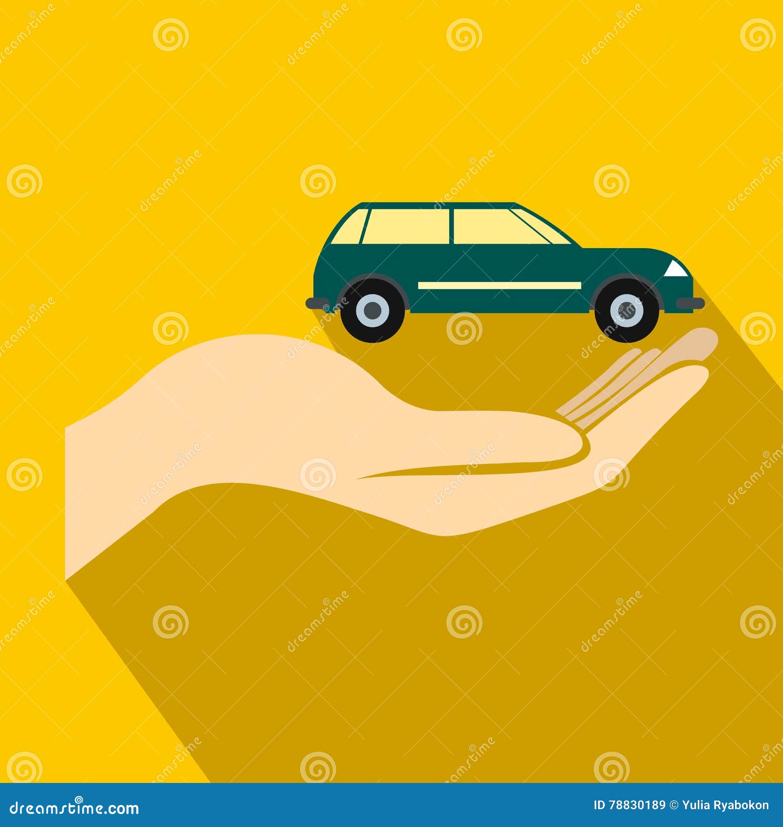 Car in Hand Icon, Flat Style Stock Vector - Illustration of safety ...