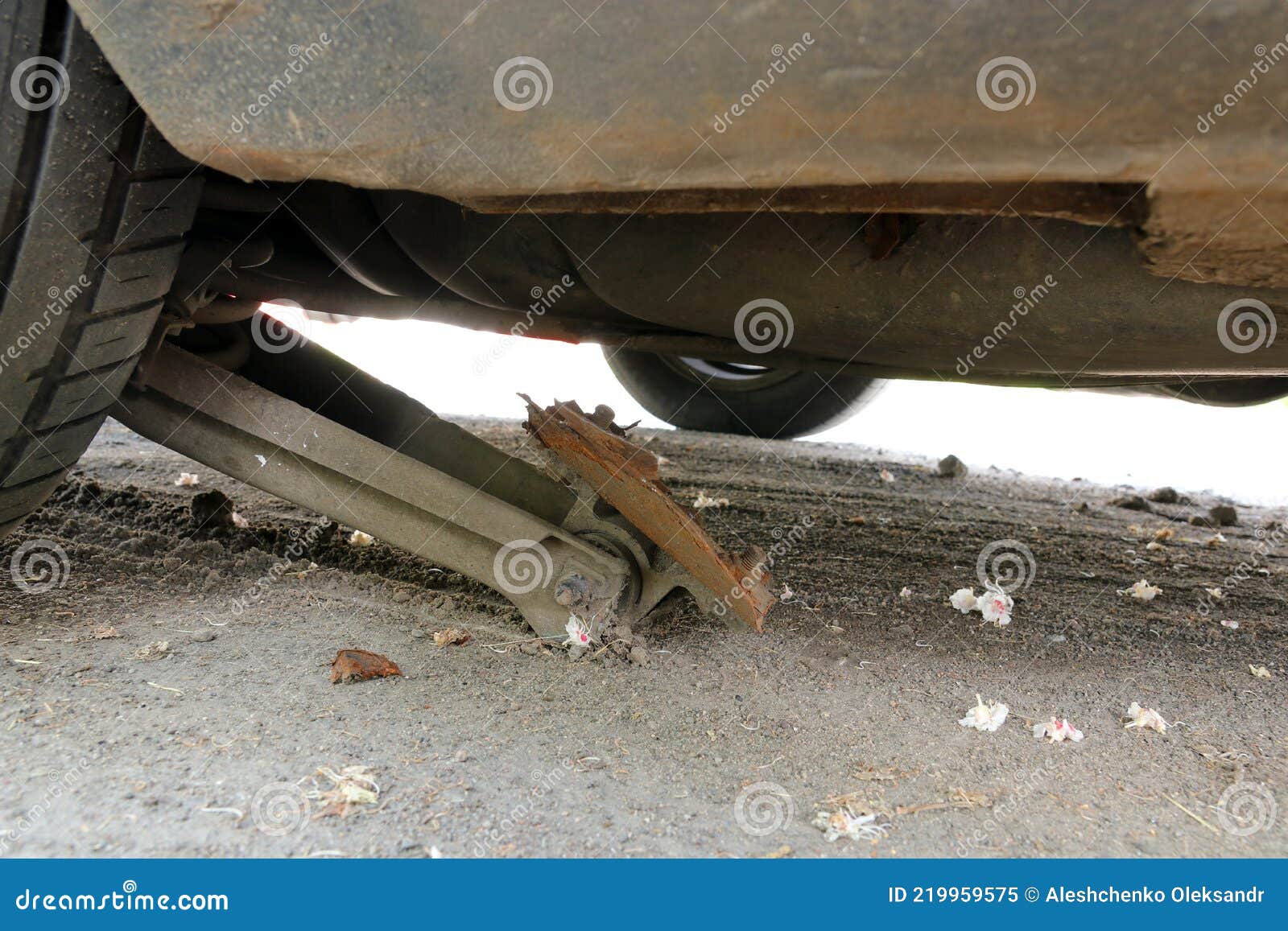 The Car Has a Broken Rear Wheel Support. Emergency Situation Stock ...