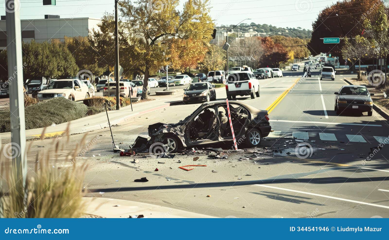Car Has Crashed into a Pole on a Street Stock Photo - Image of vehicle ...