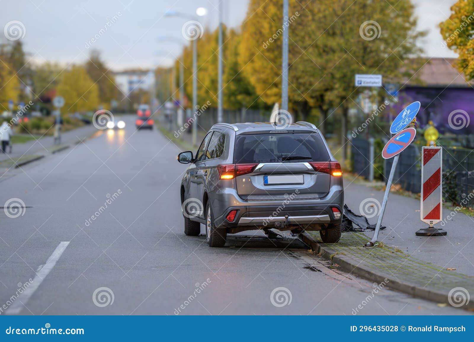 A Car Has Knocked Down a Traffic Sign Stock Photo - Image of ...