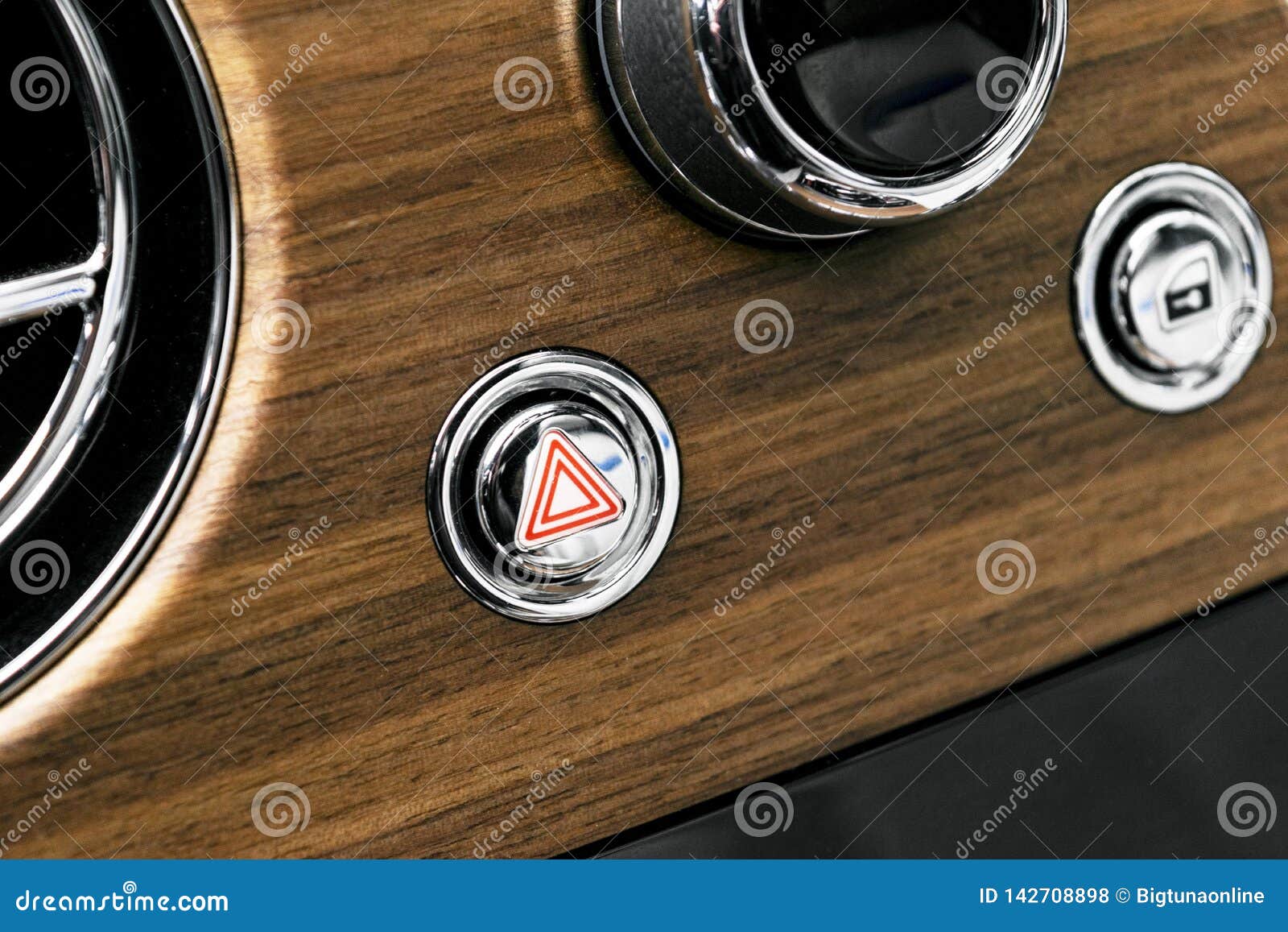 Car Hazard Warning Flashers and Emergency Button with Visible Red ...