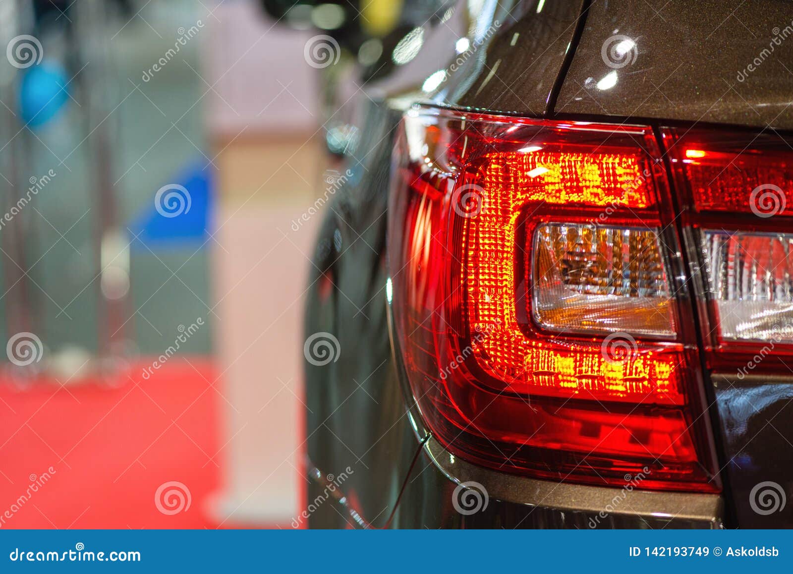 Car Headlight with Backlight. Exterior Detail.Dark Color Car - Image ...