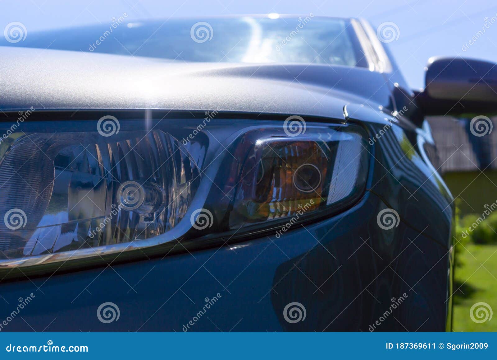 Car Headlight at a Car Close on a Bright Sunny Day Outdoors Stock Image ...