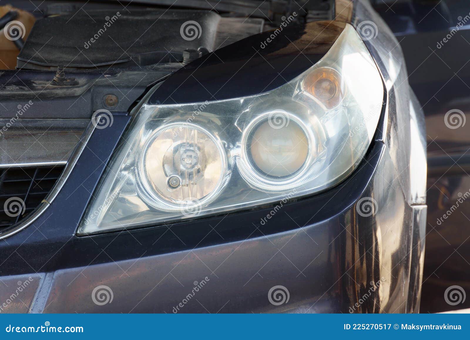 Car Headlight Close Up, Front View, Toned Photo Stock Image - Image of ...
