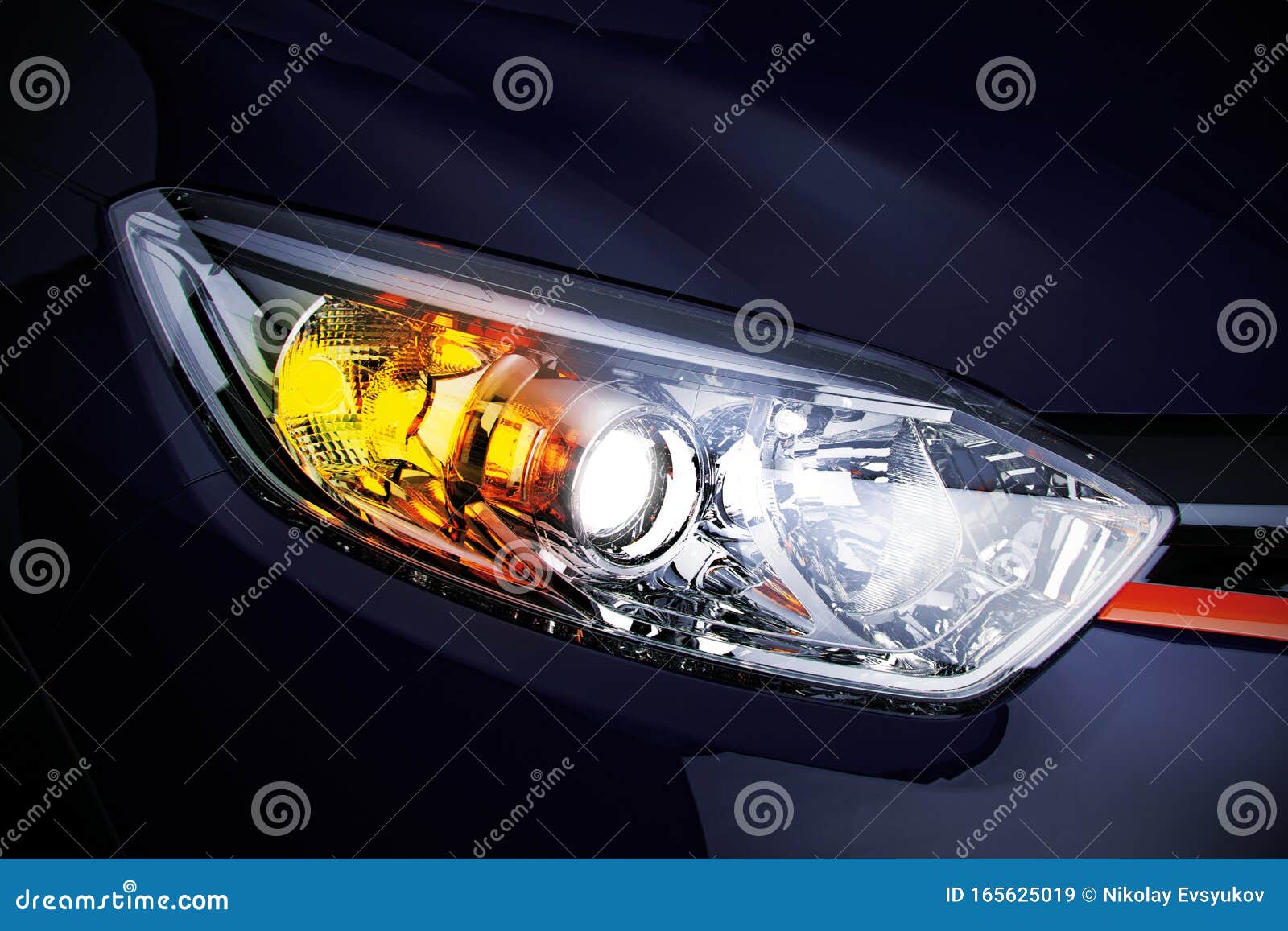Car Headlight with Copy Space Macro View Closeup of Modern Prestigious ...