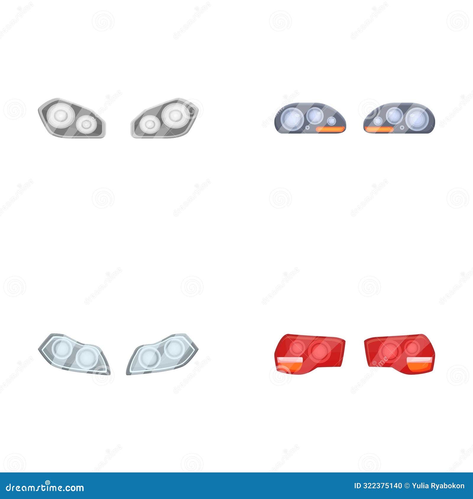 Car Headlight and Taillight Vector Set Stock Vector - Illustration of ...