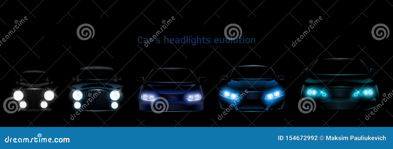Car Headlights Evolution, Glowing Front Headlamps Stock Vector ...