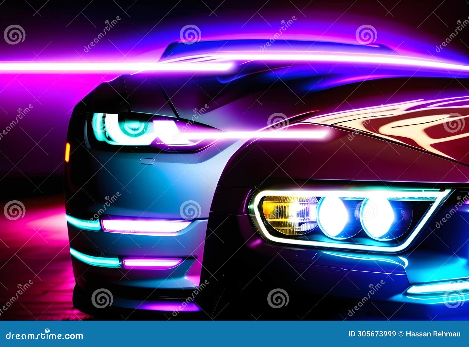 Car Headlights with Light Rays and Copy Space, Banner Stock ...