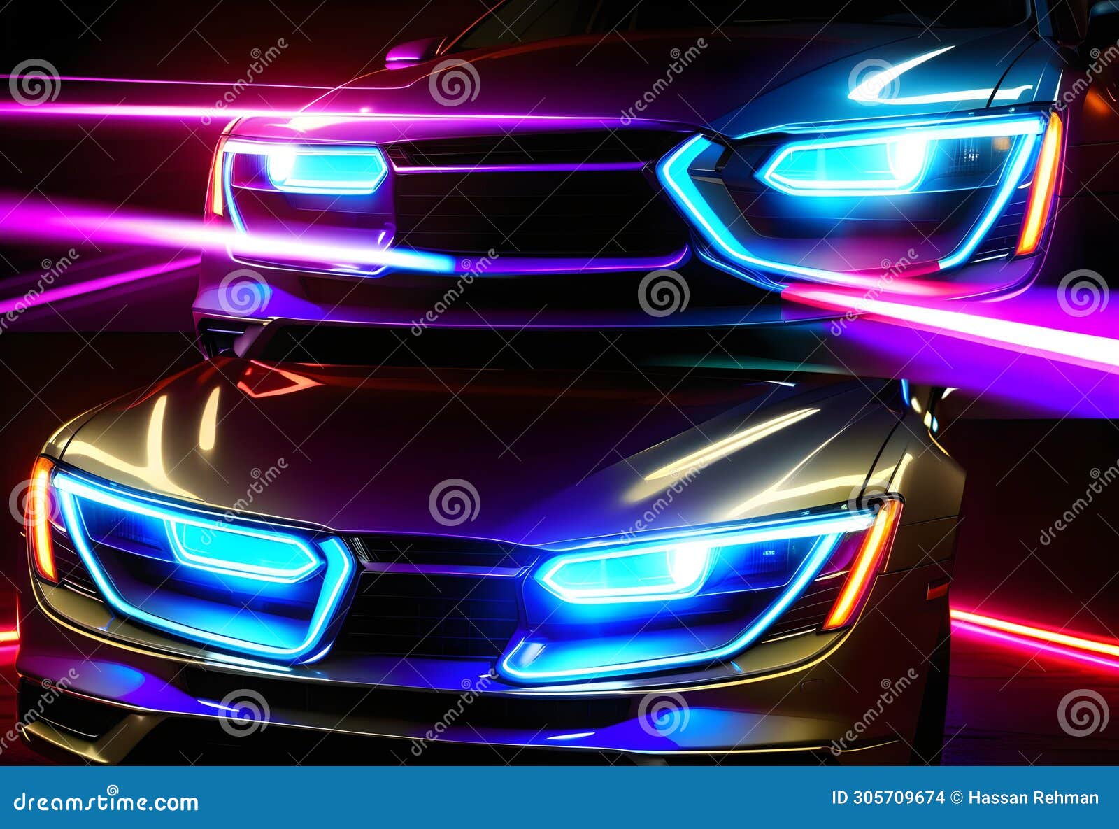 Car Headlights with Light Rays and Copy Space, Banner Stock ...
