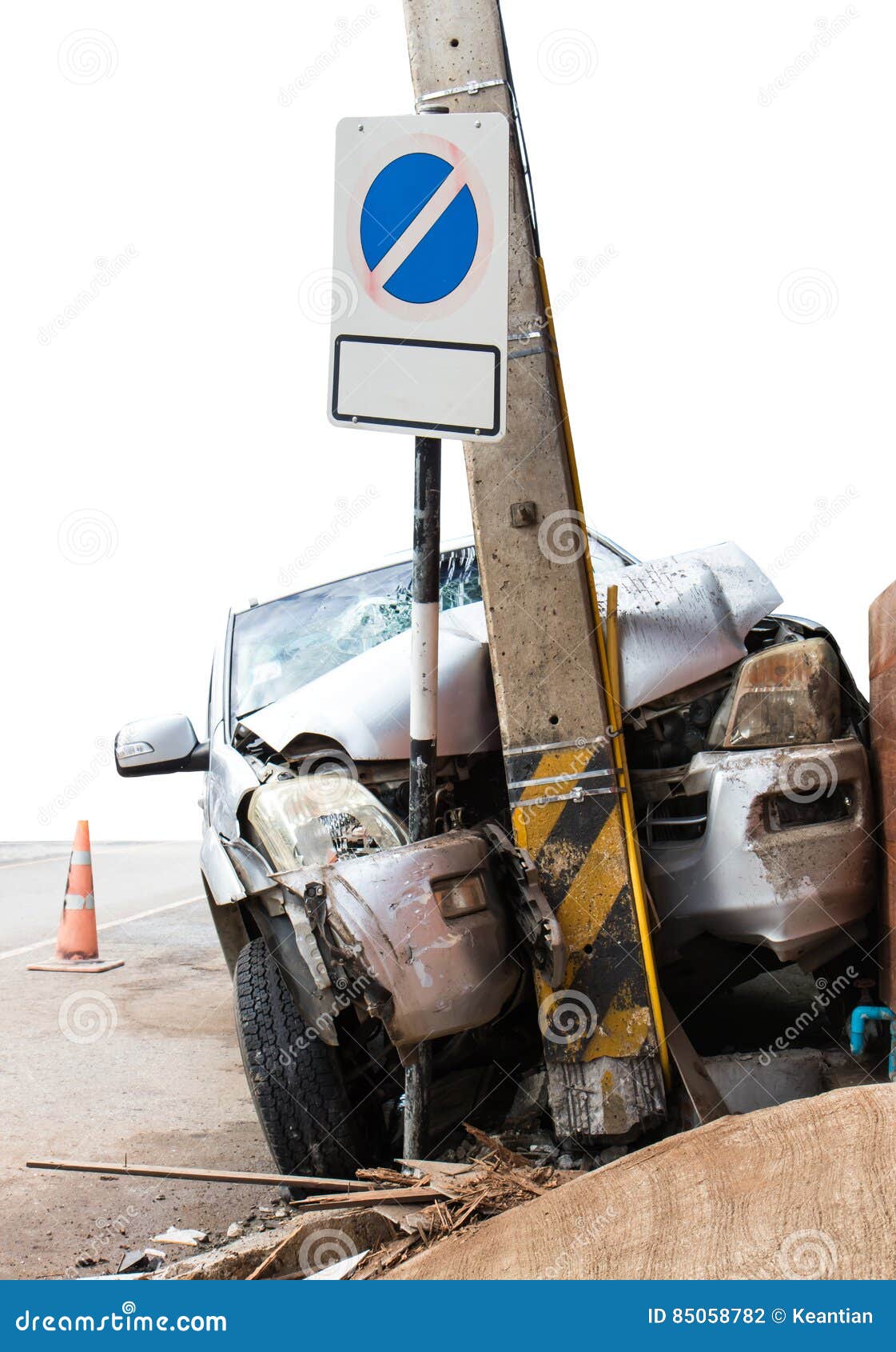 Car hits power pole. stock photo. Image of domestic, crash - 85058782