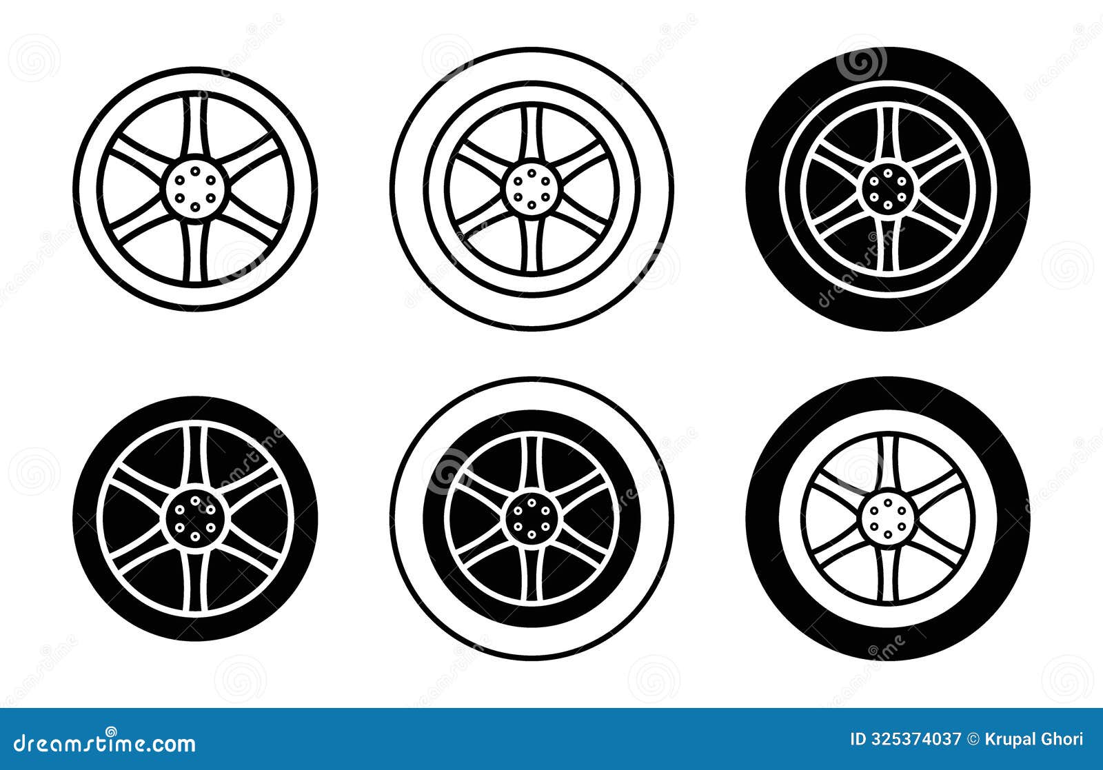 Car Hubcap Outline Icon Collection Or Set. Car Hubcap Thin Vector Line ...
