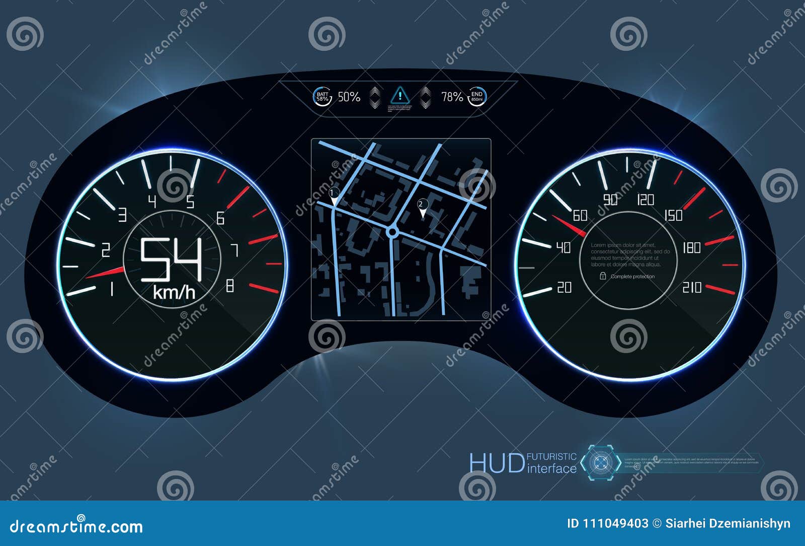 Car HUD Dashboard. Abstract Virtual Graphic Touch User Interface Stock ...