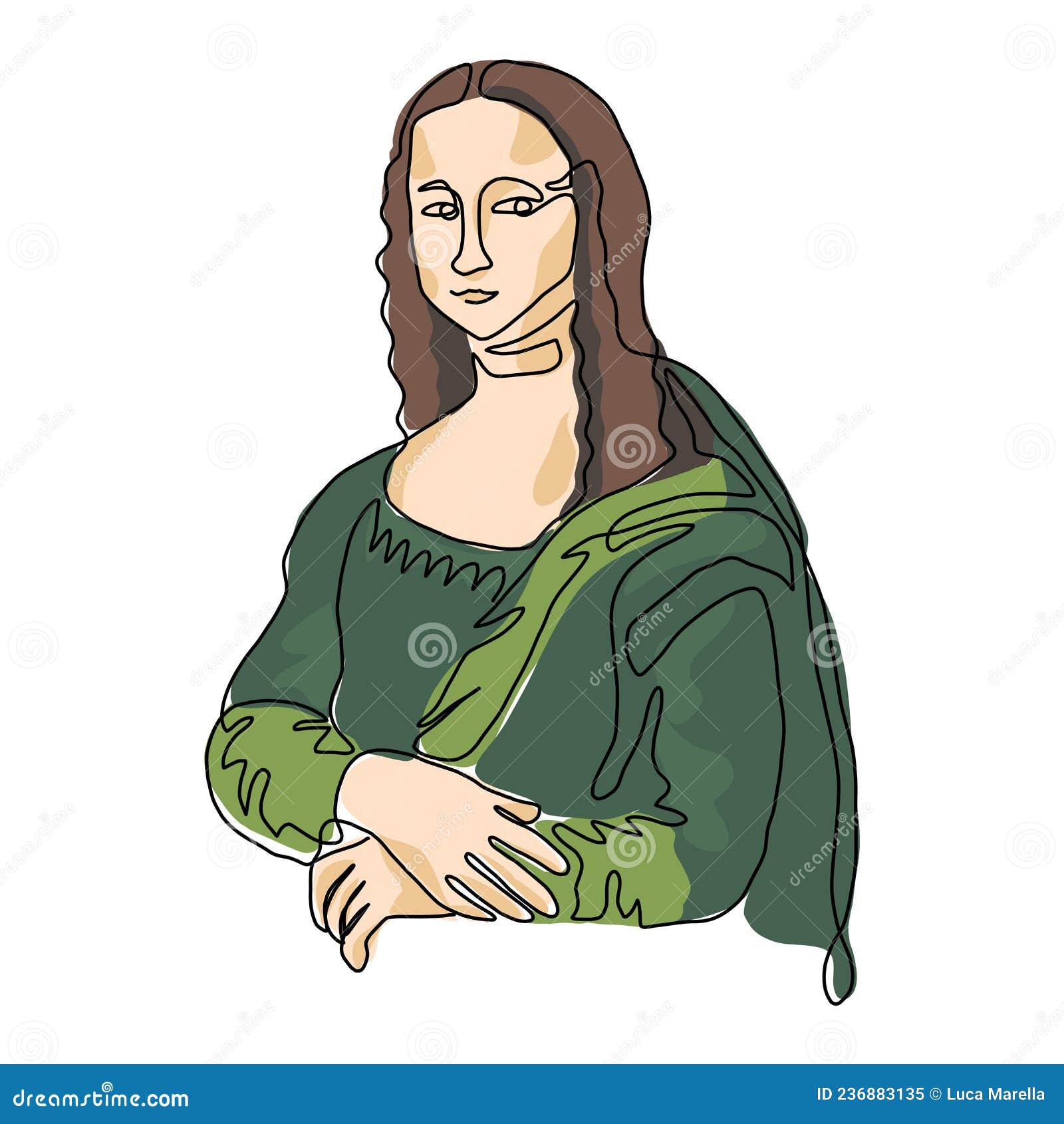 Mona Lisa Cartoon Illustration Line Art Stock Vector - Illustration of ...