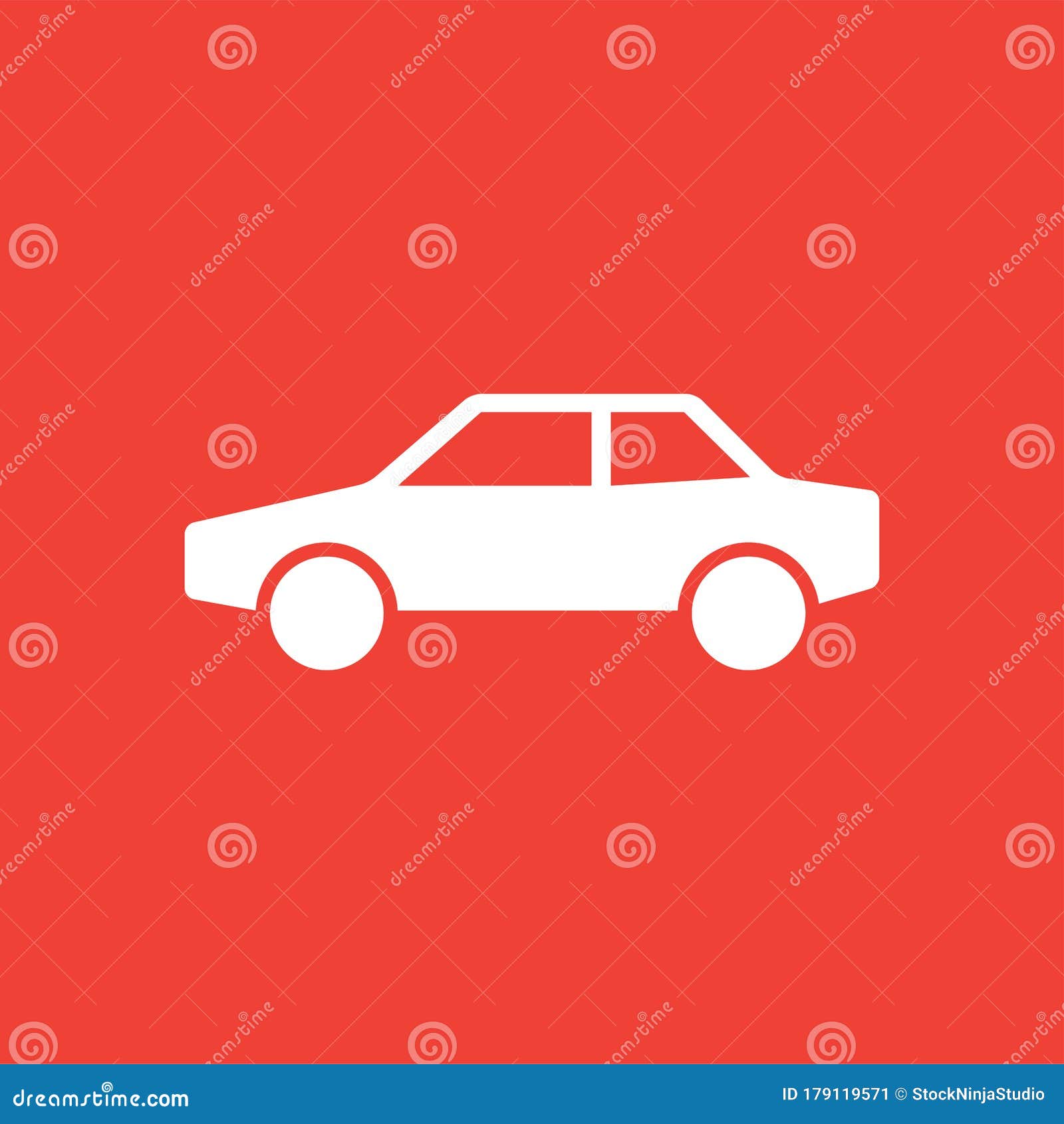 Car Icon on Red Background. Red Flat Style Vector Illustration Stock ...