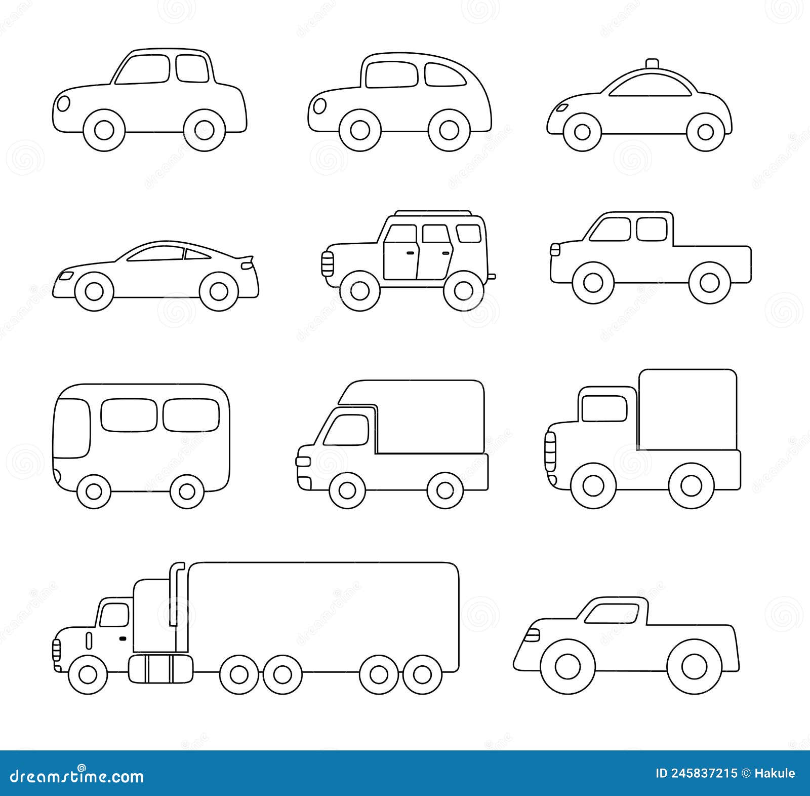 Car Icon Set, Outline Vector Illustration Stock Vector - Illustration ...