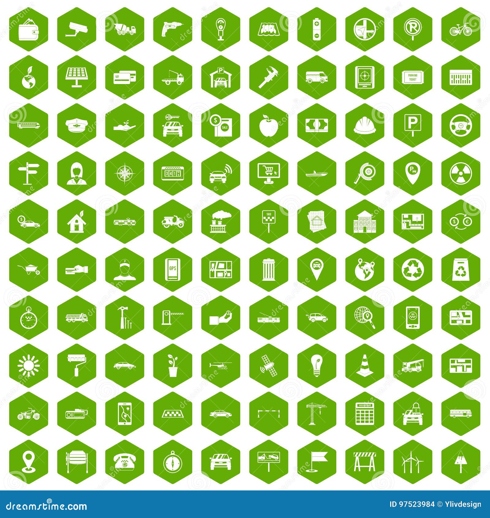 100 Car Icons Hexagon Green Stock Vector - Illustration of driver ...