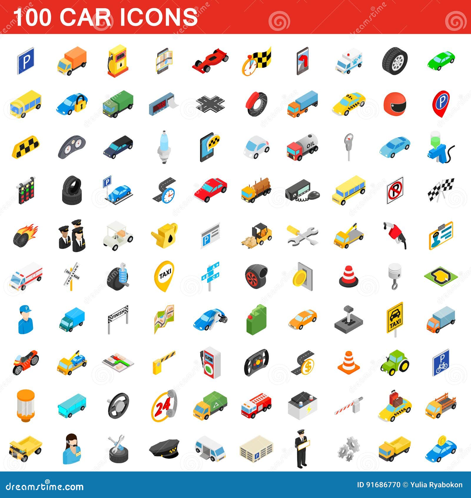 100 Car Icons Set, Isometric 3d Style Stock Vector - Illustration of ...