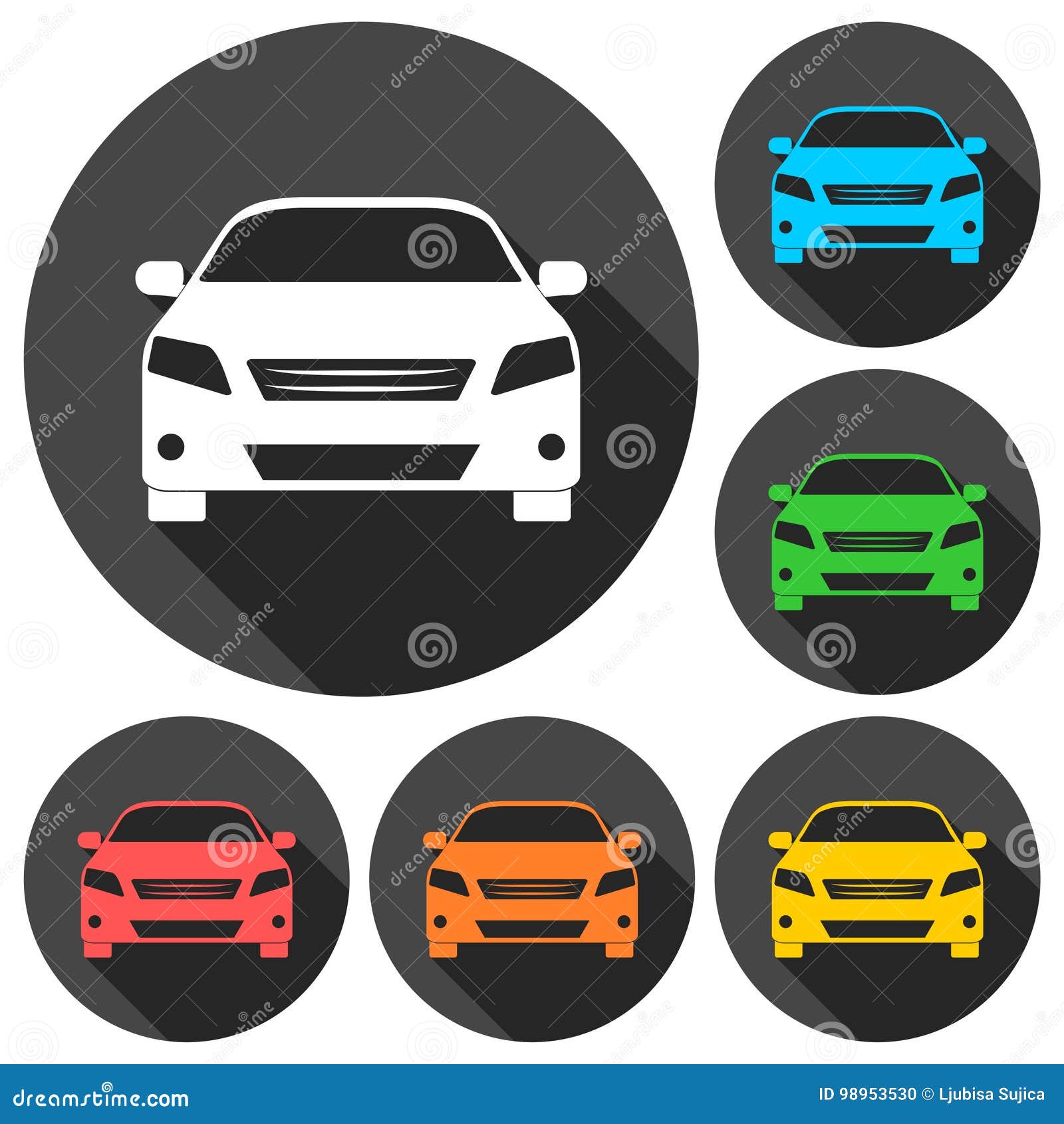 Car Icons Set with Long Shadow Stock Vector - Illustration of mini ...