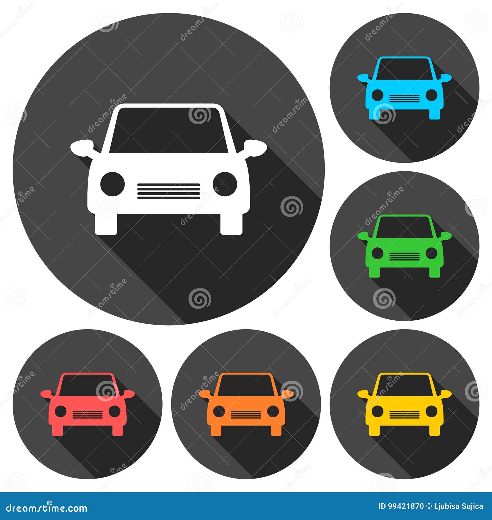 Car Icons Set with Long Shadow Stock Vector - Illustration of shiny ...