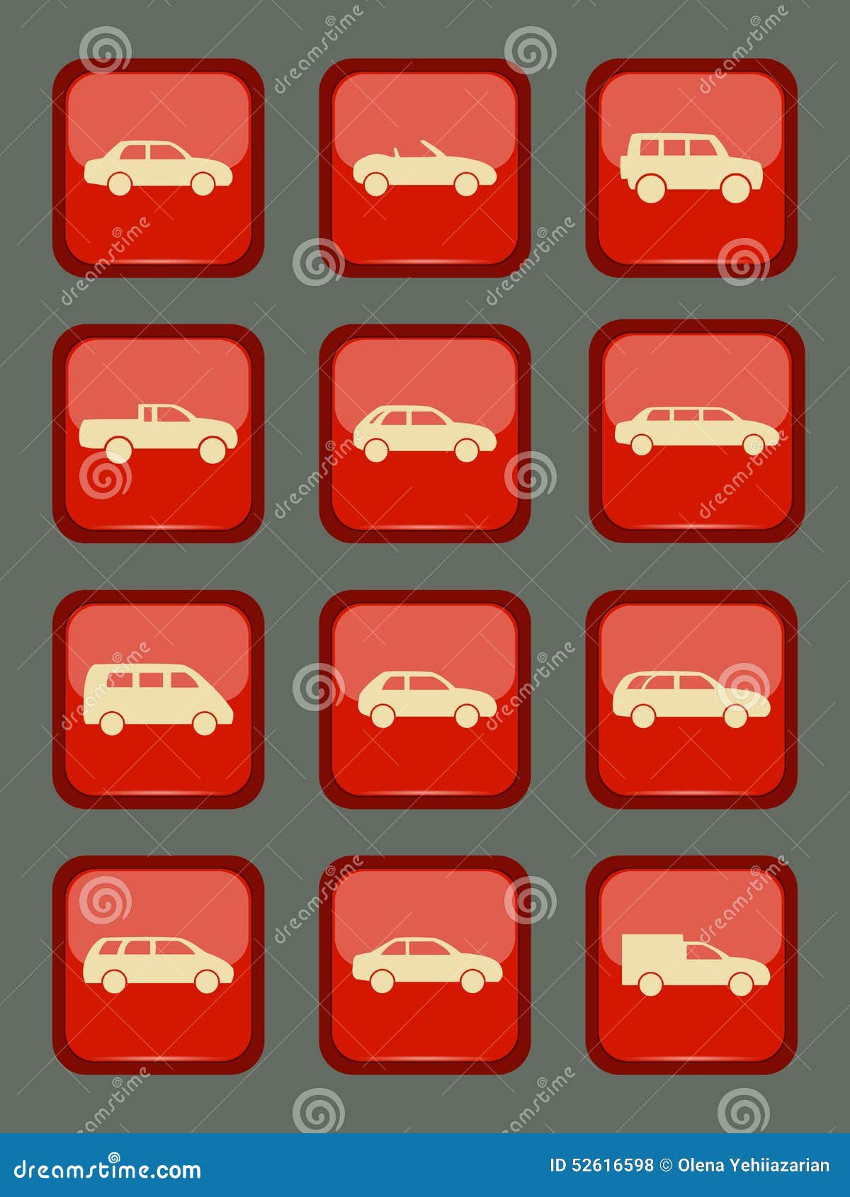 Car Icons Set on a Red Button Stock Vector - Illustration of button ...