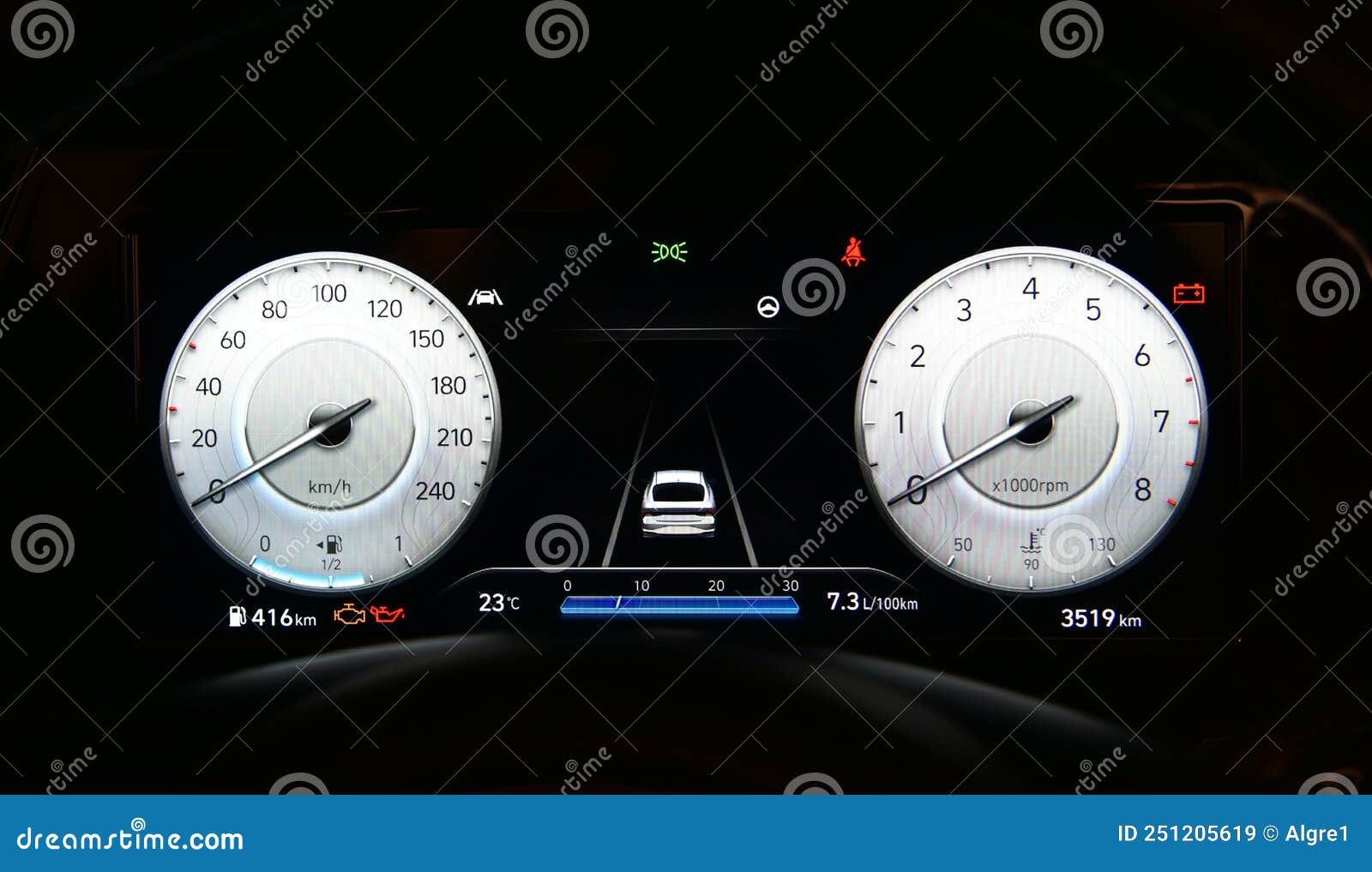 Digital Instrument Panel in a Modern Car Stock Image - Image of fuel ...