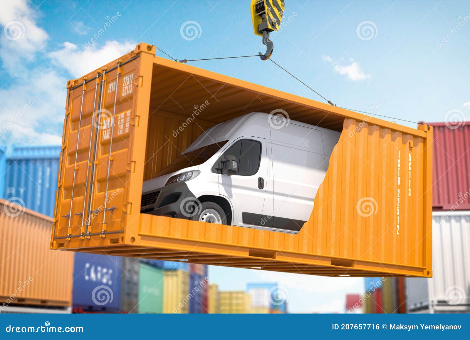 Car Import Export, Transportation, Shipment and Delivery Concept. Van ...