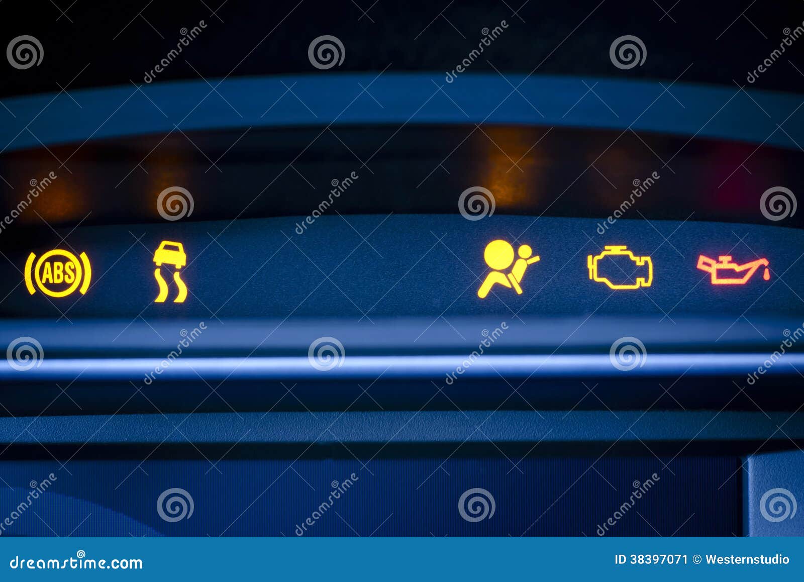 Car Instrument Cluster with Visible Red and Yellow Malfunction. Stock ...